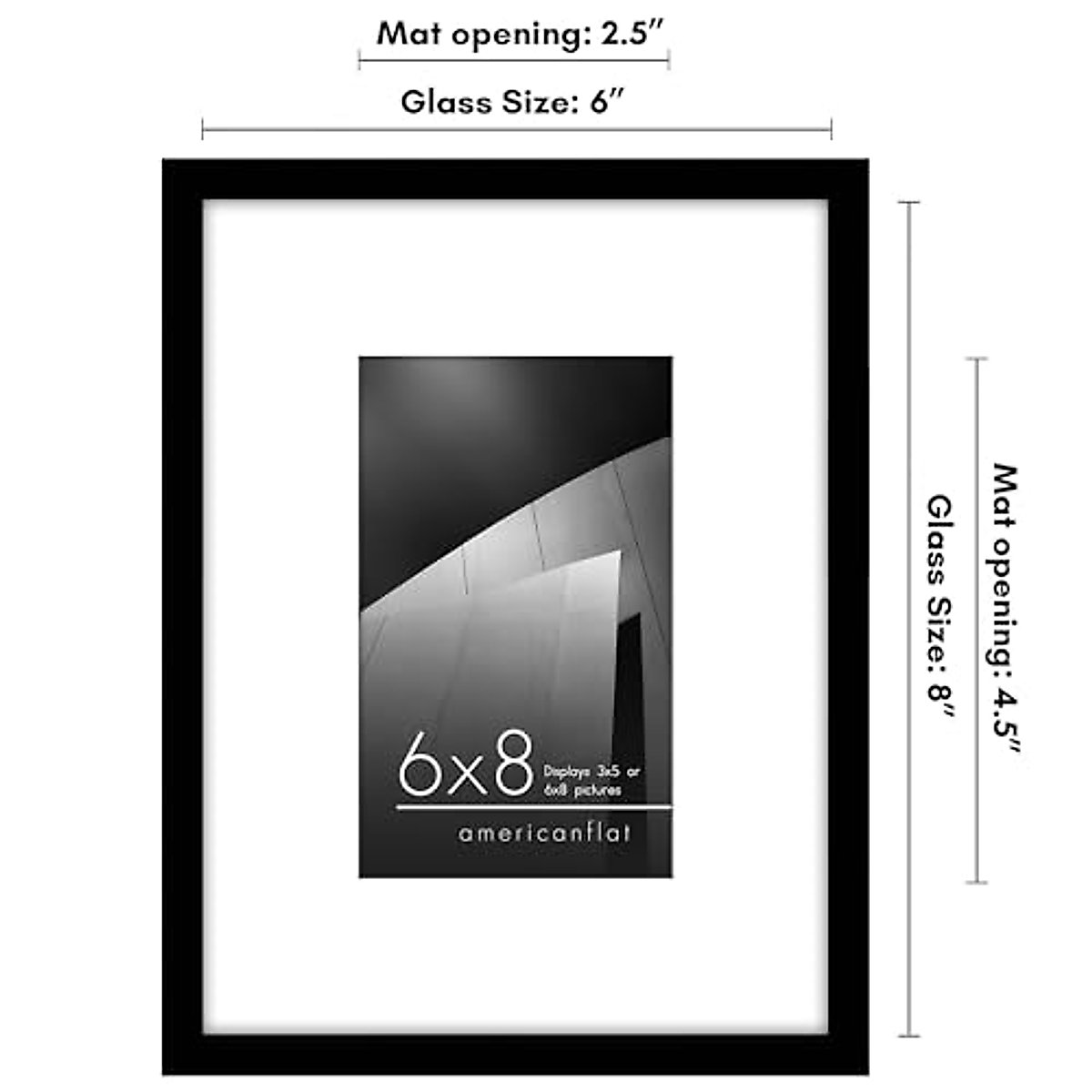 Americanflat 6x8 Picture Frame with Shatter-Resistant Glass - Use as 4x6 Frame with Mat or 6x8 Frame Without Mat - Streamline Collection - Thin Photo Frame for Wall and Tabletop Display - Black
