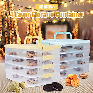 Splotiva 4 Layers Storage Container, 1.61'' Extra-High Layer, Cookie Carrier, Dumpling Box, Stackable Food Container (White & Mint Green)