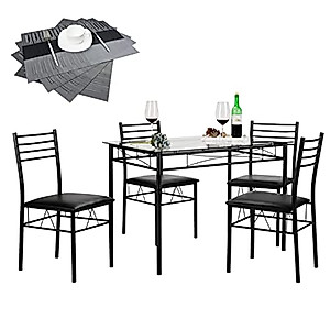 VECELO Kitchen Dining Room Table and Chairs 4, 5-Piece Dinette Sets, Space Saving, Matte Black