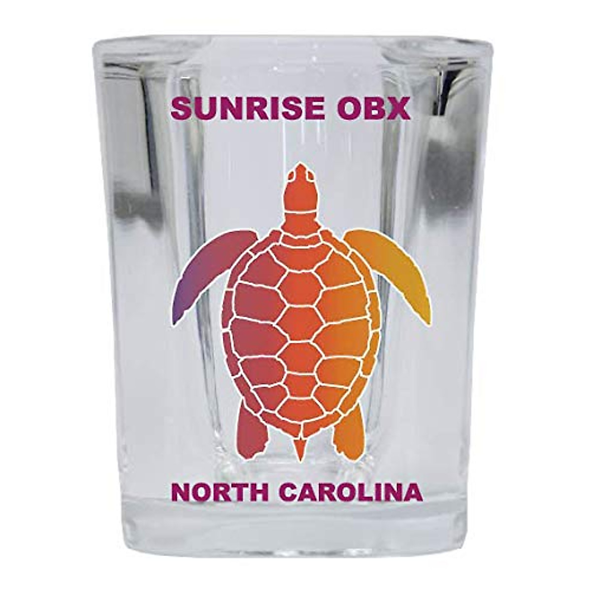 SUNRISE OBX North Carolina Square Shot Glass Rainbow Turtle Design