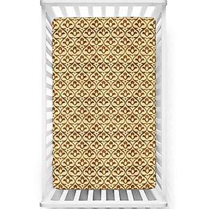 Retro Themed Fitted Crib Sheet,Standard Crib Mattress Fitted Sheet Toddler Bed Mattress Sheets-Crib Mattress Sheet or Toddler Bed Sheet,28“ x52“,Caramel Tan