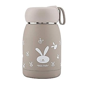 Vacuum Cup Insulated Coffee Bottle, 320ml Mini Vacuum Mug Cute Thermos, Stainless Steel Mini Thermos Travel Mug, Magic Rabbit Tea Milk Bottle, for Kids Adult, School Office Car Outdoor Use(Brown)
