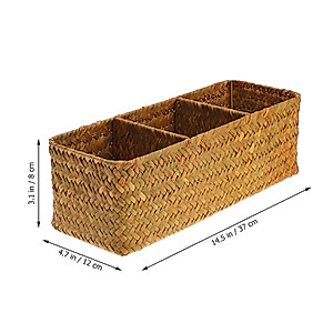Seagrass Storage Basket 3 Divided Handmade Wicker Basket Organizer Tea Bag Sugar Packet Holder for Coffee Pods Snack Bathroom Paper Coffee