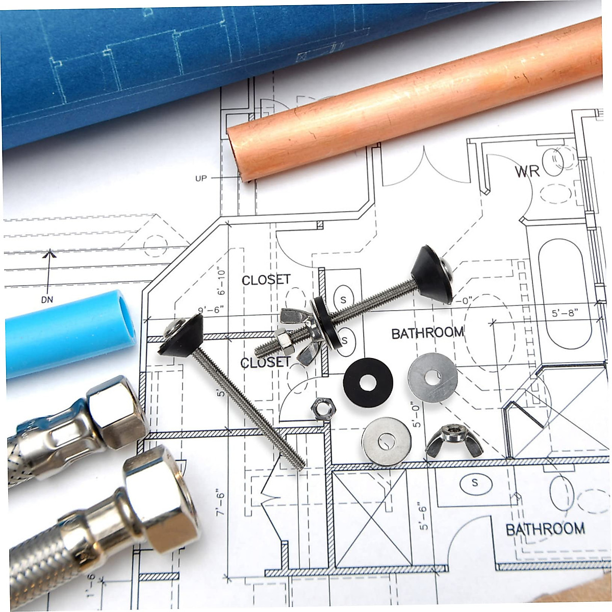 FUOYLOO 1 Pair Toilet Bolt Rubber Washers Toilet Washers Bolts Toilet Fixing Bolt Bolts and Nuts Kit Stainless Screws Toilet Seats Cover Screws 304 Stainless Steel Fastener Water Tank