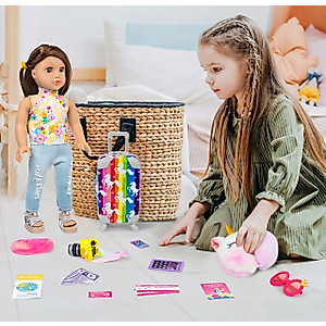 ZITA ELEMENT 24 Pcs 18 Inch Girl Doll Clothes and Accessories Travel Suitcase Set for 18 Inch Doll Accessories Unicorn Stuff