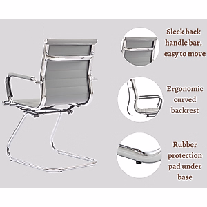 CIMOTA Waiting Room Chairs Leather Office Guest Chair Mid Back Reception Chairs with Sled Base for Meeting/Patient/Conference Room, Grey Set of 2