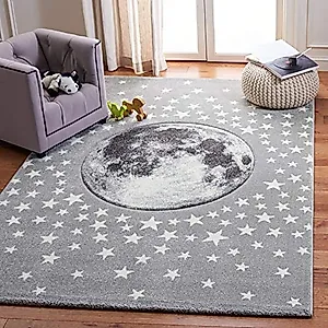 Safavieh Carousel Kids Collection 5'3" x 7'6" Light Grey/White CRK135F Moon and Stars Nursery Playroom Area Rug