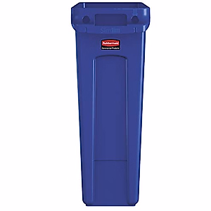 Rubbermaid Commercial Products Slim Jim Plastic Rectangular Recycling Bin with Venting Channels, 23 Gallon, Blue Recycling (FG354007BLUE) & FG267360BLUE Slim Jim Trash Can, Swing Lid, Blue