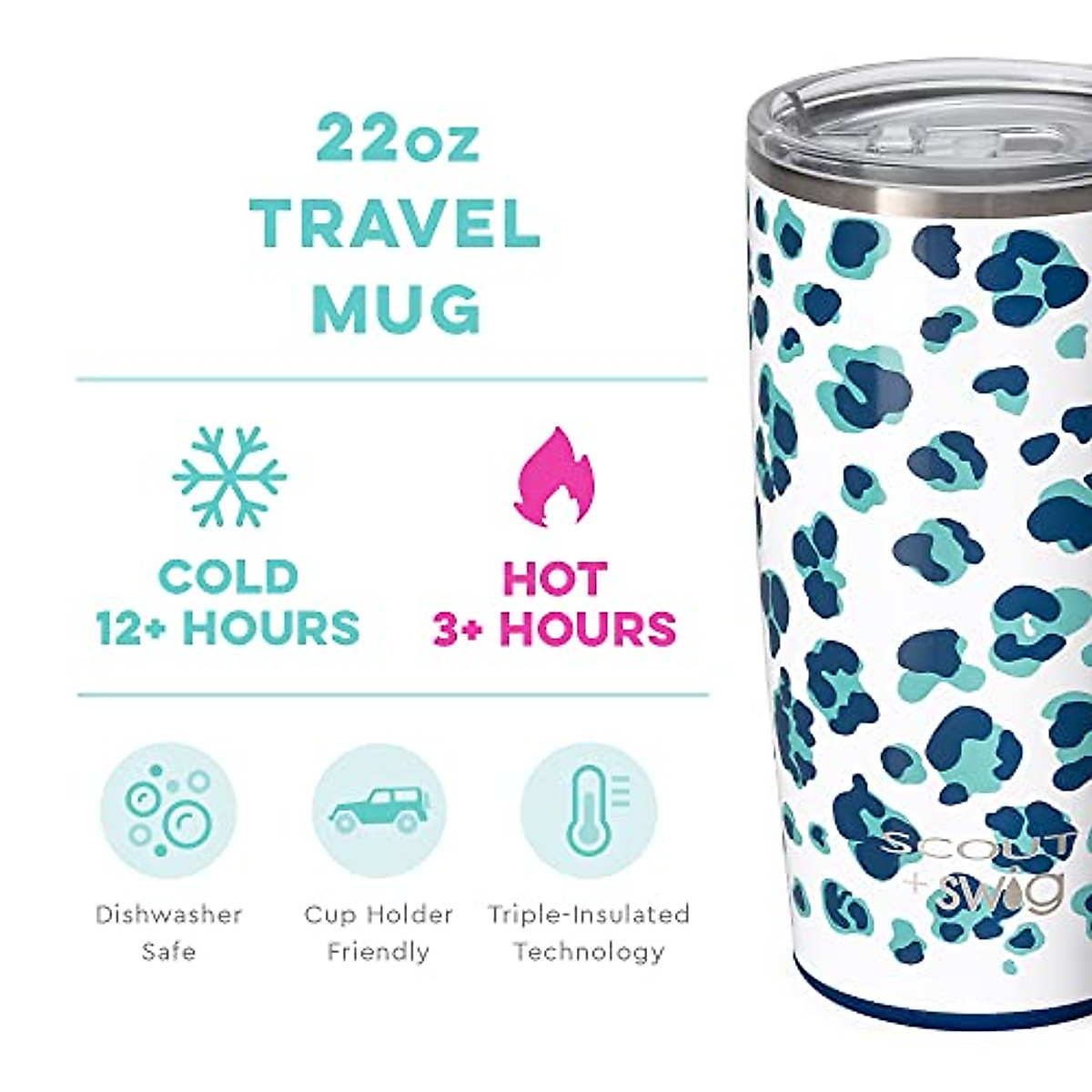 Swig Life + SCOUT 22oz Travel Mug | Insulated Tumbler with Handle and Lid, Cup Holder Friendly, Dishwasher Safe, Stainless Steel, Insulated Coffee Mug with Lid and Handle (Cool Cat)