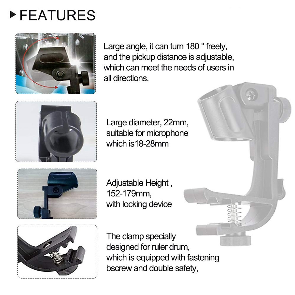 NUEVEN Drum Microphone Clip Adjustable Drum Rim Mic Clips Drum Microphone Mount Clamp (Pack of 2)