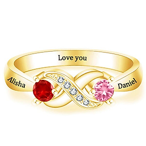 Shineyou Custom Infinity Rings with 2 Birthstones for Women Personalized Promise Rings for Her 925 Sterling Silver Ring Mother's Day Gift