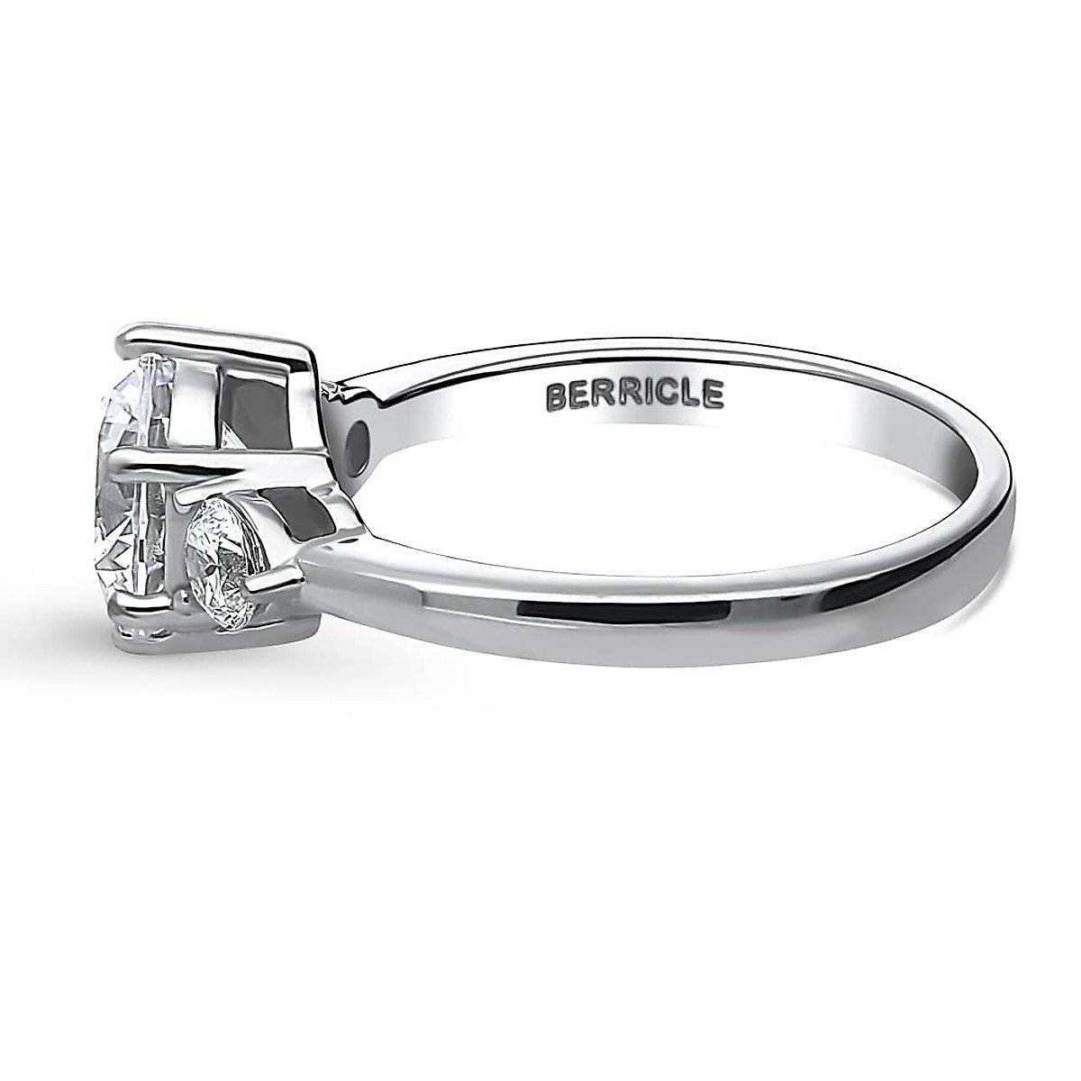BERRICLE Sterling Silver 3-Stone Wedding Engagement Rings Round Cubic Zirconia CZ Ring for Women, Rhodium Plated Size 5.5