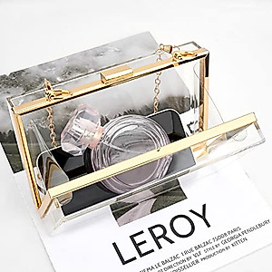 Women Clear Purse, Acrylic Box Evening Clutch Bag, Transparent Lady Wedding Party Shoulder Crossbody Handbag with Replacement Chain Strap, 2 Packs