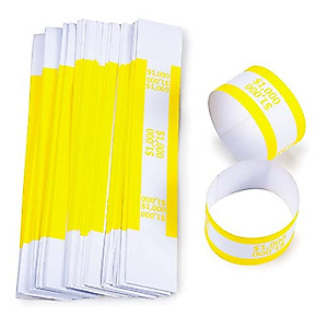 L LIKED Pack of 100 Currency Band Bundles Self Sealing Currency Straps Bands Money Bill Wrappers (Yellow $1000-100 PCS)