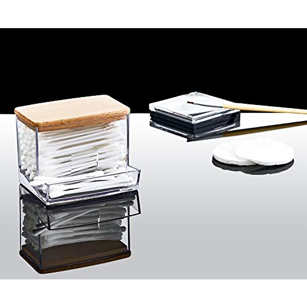 Boxup Air Tight Canister Storage Container with Wooden Lid Holder Bathroom Jars Canisters for Cotton Ball Swab Pad Storage Dispenzer