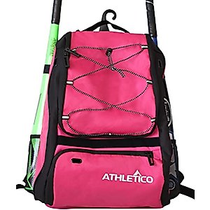 Athletico Baseball Bat Bag - Backpack, T-Ball & Softball Equipment & Gear for Youth and Adults | Holds Helmet, Glove | Shoe Compartment & Fence Hook (Magenta)