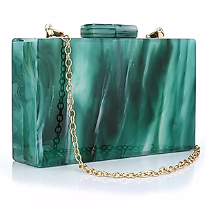 Acrylic Handbags for Women Marbling Purses Box Elegant Party Clutch Crossbody Bag for Lady Evening Prom Banquet (Dark Green)