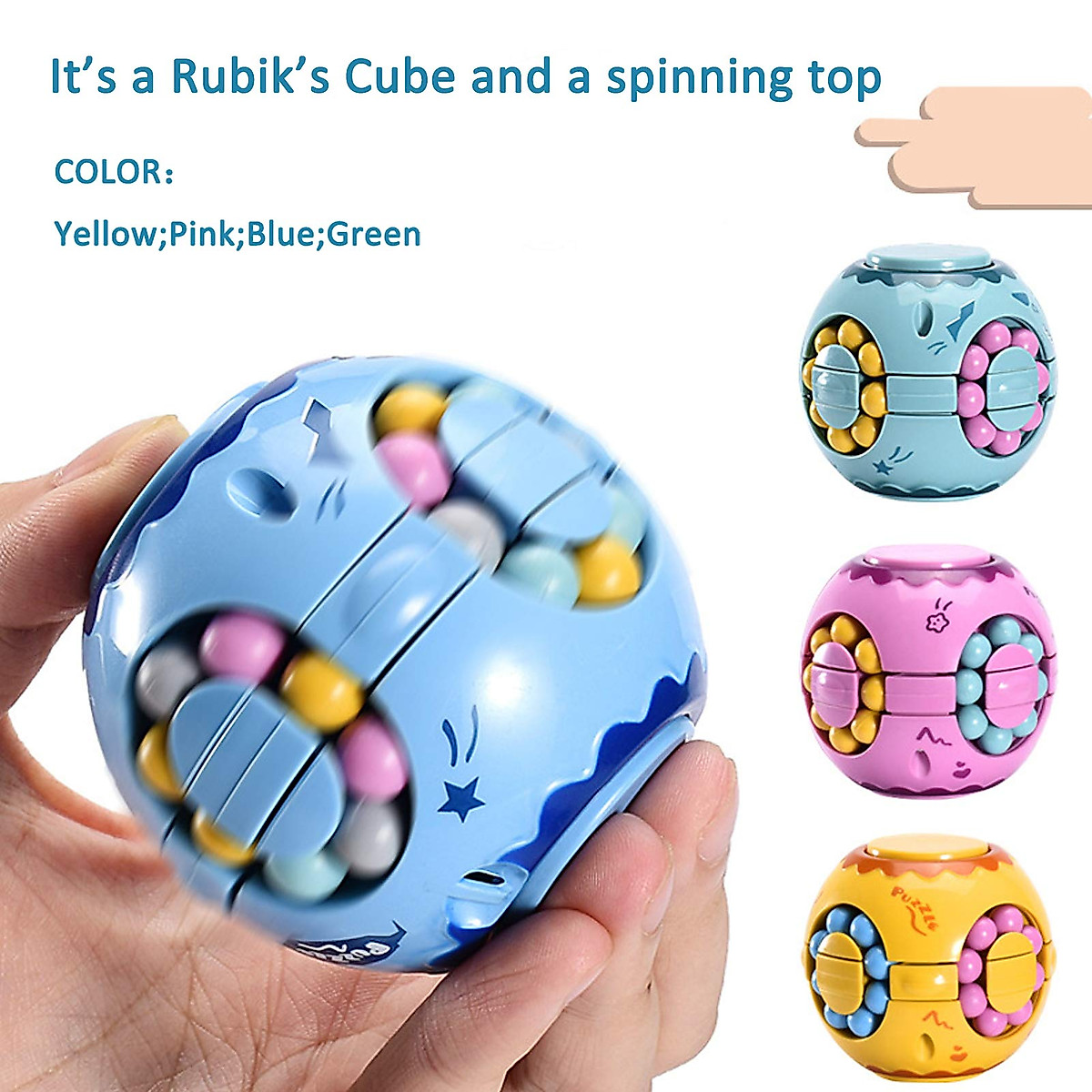 ODIKASO Rotating Magic Bean Cube Spinner Fidget Toy,Stress Relief Fidget Puzzles for Adults Kids,Anxiety Relief Learning & Education Toys,Puzzle Toys for Unisex-Children(Pink)