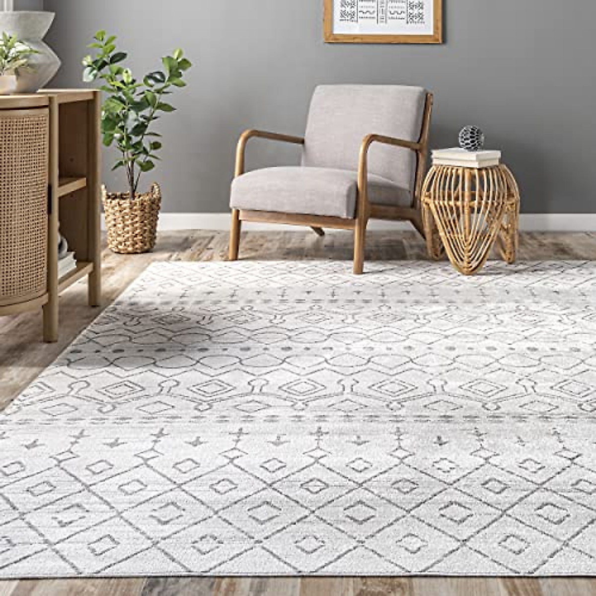 nuLOOM Audrey Machine Washable Geometric Moroccan Area Rug, 8' x 10', Ivory