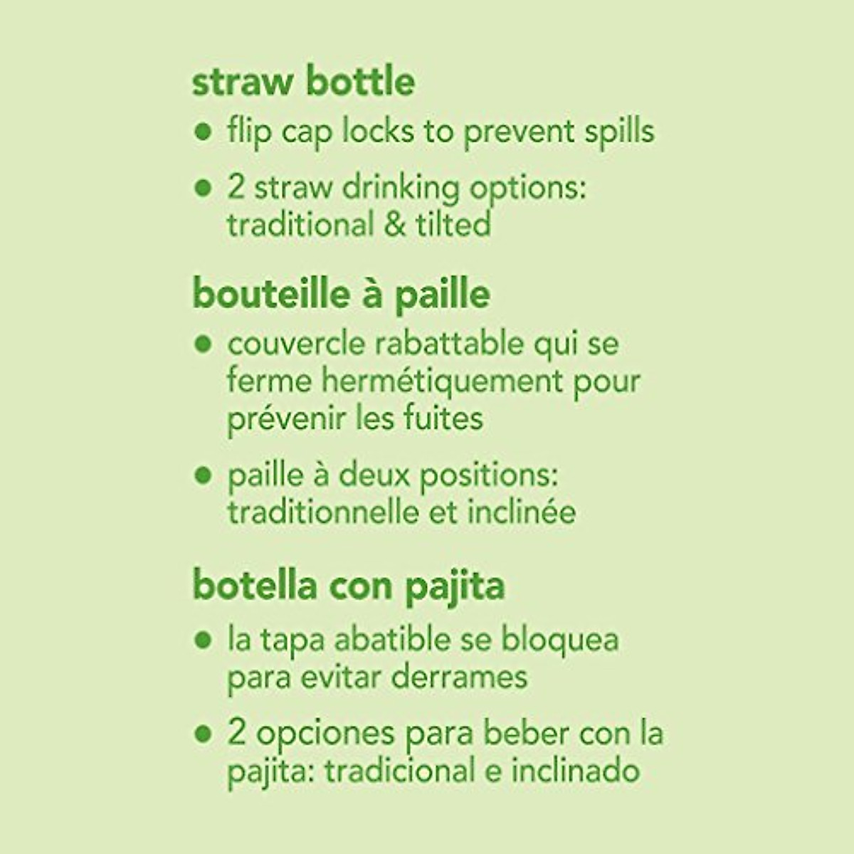 green sprouts Straw Bottle | Silicone straw promotes healthy oral development | Flip-cap locks to prevent spills, 2 straw drinking options: traditional & tilted, Dishwasher safe