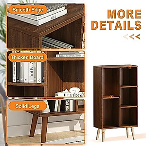 VICLLAX 3-Tier Open Book Shelf with Legs, Storage Walnut Book Shelves, 5 Cube Floor Standing Display Shelf for Home Office, Bedroom, Reading Room
