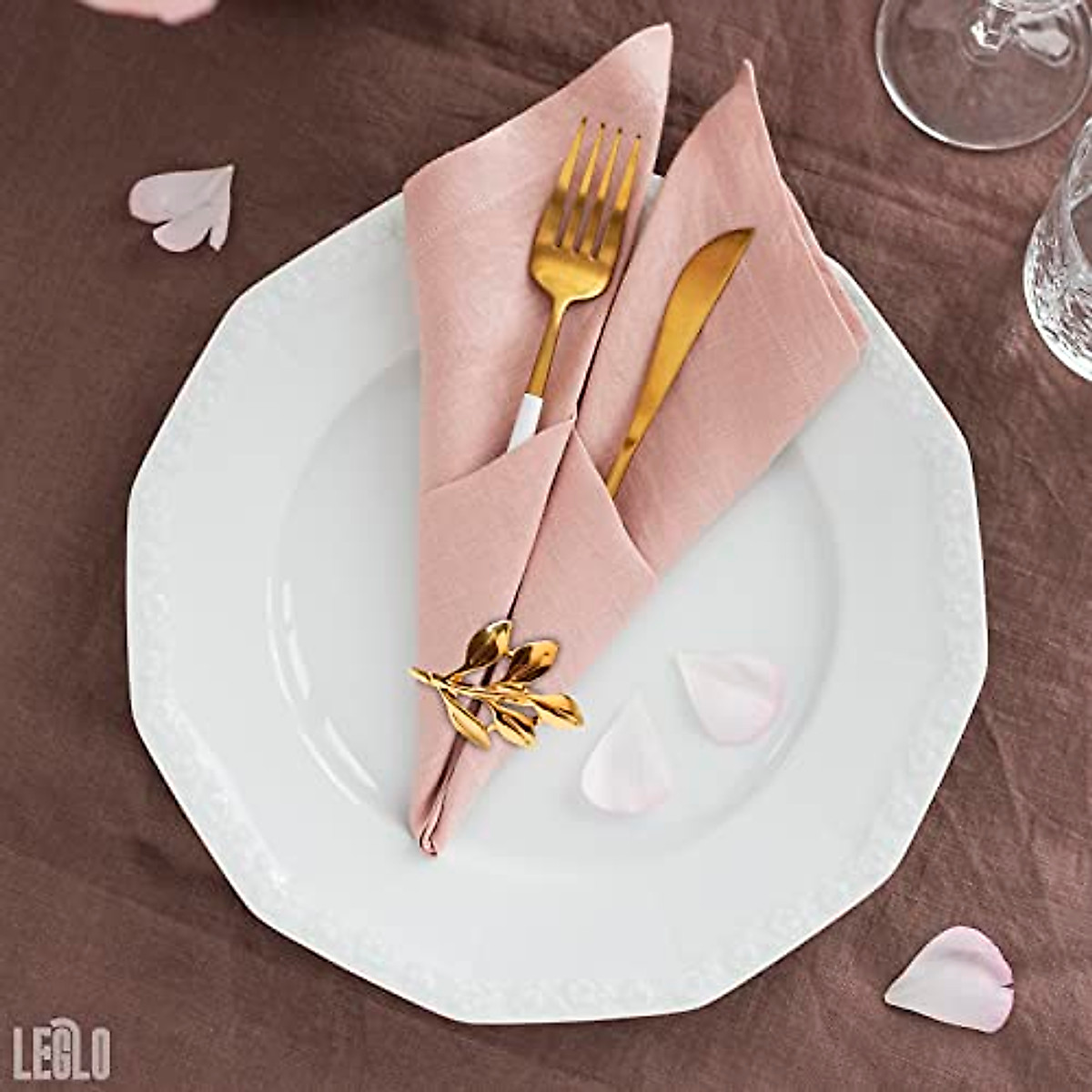 20Pcs Gold Napkin Rings Set - Leaf Napkin Rings for Wedding Decorations Napkins Rings Fiesta Dinner Napkins Gold Fall Napkin Rings - Metal Napkin Holders for Cloth Napkins Autumn Easter Napkin Rings