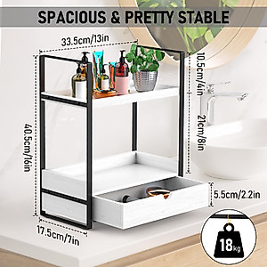AnnBay Bathroom Counter Organizer,2 Tier Bathroom Organizer Countertop,Bathroom Counter Organizer with Drawers,Wooden Bathroom Organizer with Metal Frame,Perfect for Bathroom,Makeup,Kitchen Storage