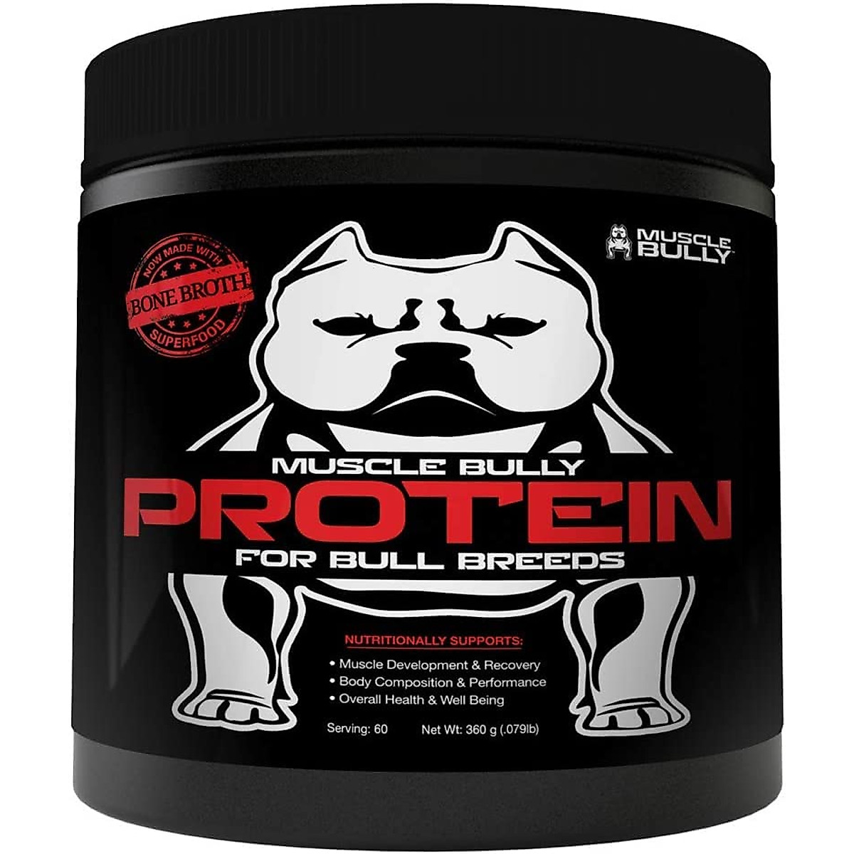 Muscle Bully Protein Supplement for Dogs - Supports Muscle Growth, Size and Recovery. Formulated for Bull Breeds (Pit Bulls, American Bullies, French Bulldogs & Bulldogs) (60 Servings)