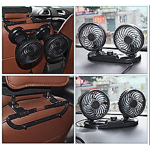 HITOPTY 12V Car Fan, 360 Degree Swivel 2 Speed Electric Backseat Fans for Auto SUV RV Vehicle Boat