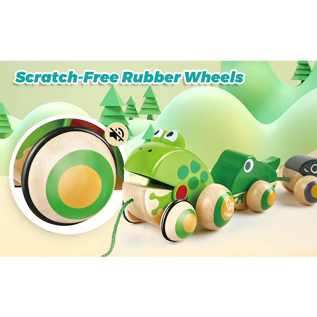 Hape Pull Along Frog Family with Anti-Rollover Wheels, Toddler Push and Pull Toys