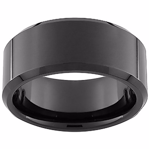 10mm Black Tungsten Carbide Ring with Beveled Edges and an Ultra-Bright Finish Size 8
