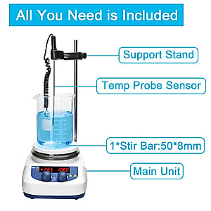 ONiLAB 280℃ 5 inch LED Digital Hotplate Magnetic Stirrer with Ceramic Coated Stainless Steel Work Plate, 200-1500rpm,110V,Temp Probe Sensor & Support Stand & Stirring Bar Included…
