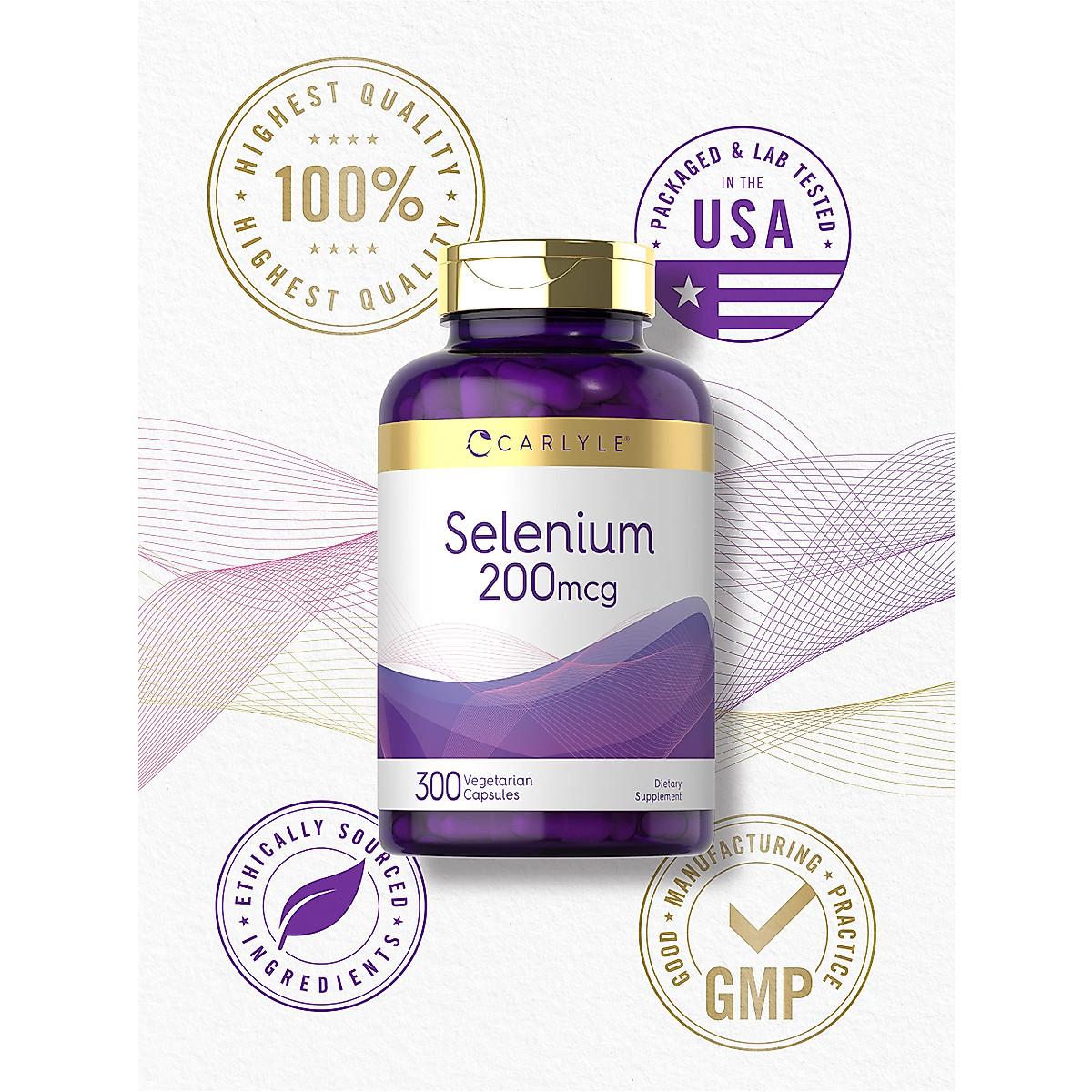 Yeast Free Selenium Supplement | 200mcg | 300 Capsules | Vegetarian, Non-GMO, and Gluten Free Mineral Formula | L-Selenomethionine | Value Size | by Carlyle