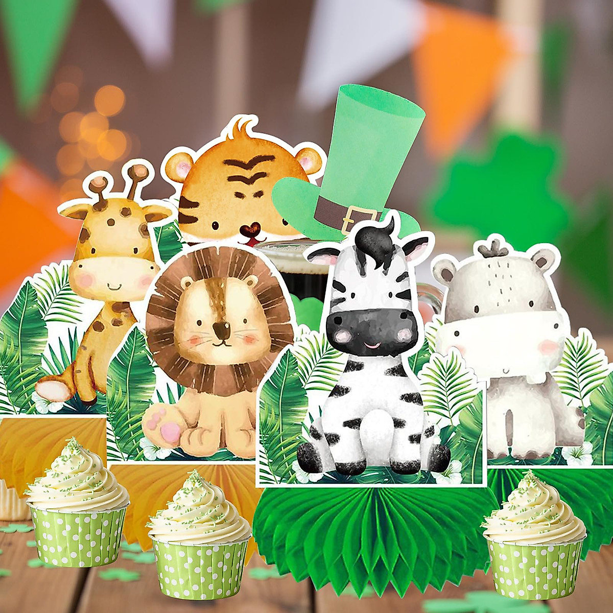 LLMSIX 9 Pcs Safari Honeycomb Centerpieces Jungle Baby Shower Decorations Safari Centerpieces for Tables Jungle Safari Animal Honeycomb Centerpieces for Jungle Safari Themed Birthday Party Supplies