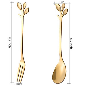 AnSaw 20-Pc Mini Gold Coffee Spoons & Dessert Forks Set, 4.7" Stainless Steel Leaf Handle, Ideal for Tea, Appetizers, Tastings - Perfect for Party, Charcuterie, Cocktails