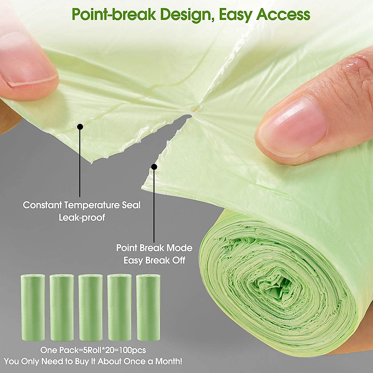 Aoriyar 1.2 Gallon Compostable Trash Bags, 120 Count, Green, 5 Liters