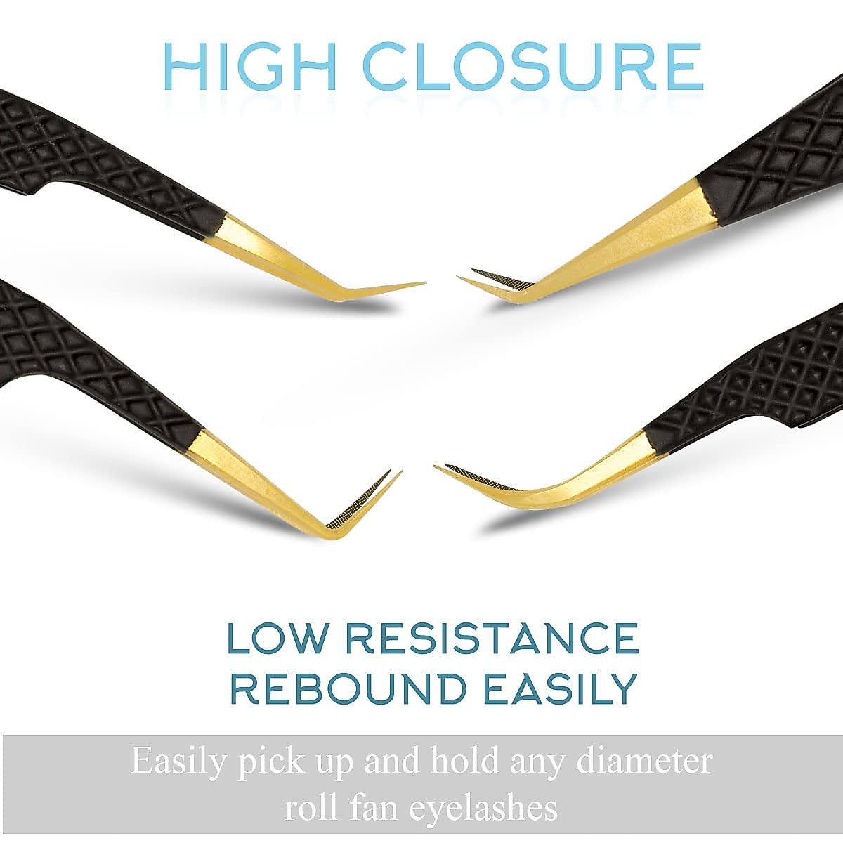 SIVOTE Fiber Tip Lash Tweezers for Eyelash Extensions with Diamond Grip, Black, Set of 4 - Precise Tips Japanese Steel for Classic, Volume & Mega Volume Lashes, Anti-Rust - Ideal for Lash Artists