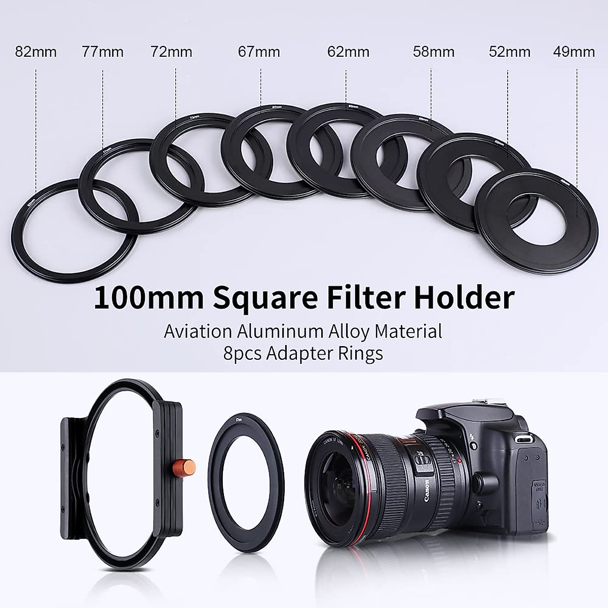 100 * 150mm Square Soft GND8 (3 Stop) Filter & Metal Filter Holder Kit + 8 Adapter Rings
