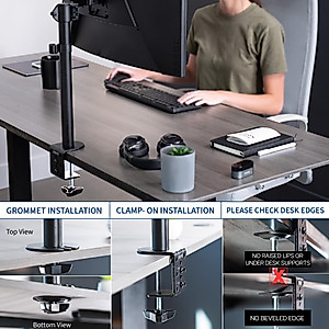 VIVO Single Monitor Arm Desk Mount, Holds Screens up to 32 inch Regular and 38 inch Ultrawide, Fully Adjustable Stand with C-Clamp and Grommet Base, VESA 75x75mm or 100x100mm, Black, STAND-V001