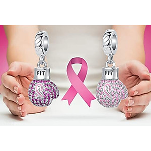 OutstandLong Fight Breast Cancer Awareness Charms Pink Ribbon Dangle Charm Beads for Bracelets