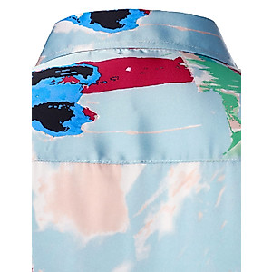 ZEROYAA Men's Hipster Splash Printed Slim Fit Long Sleeve Button Up Satin Dress Shirts for Party Prom ZLCL36-101-Blue Medium