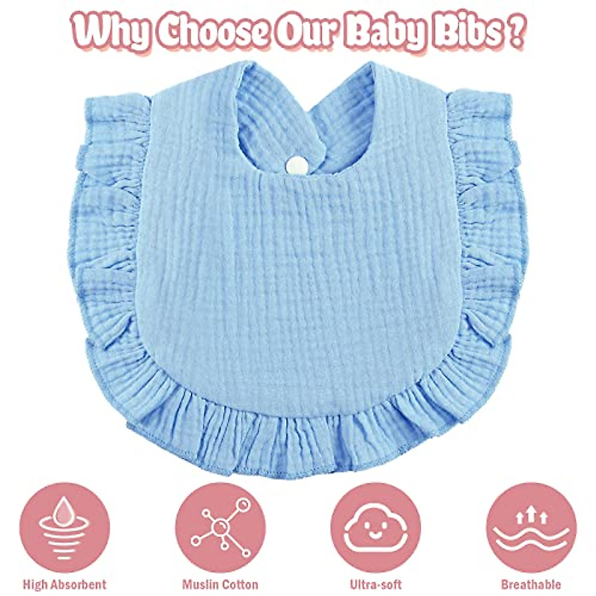 JaGely 12 Piece Baby Muslin Bibs Bandana Drool Bibs for Boys and Girls Soft Adjustable Baby Bibs Cotton Teething and Drooling Bibs for Baby Toddler Infant