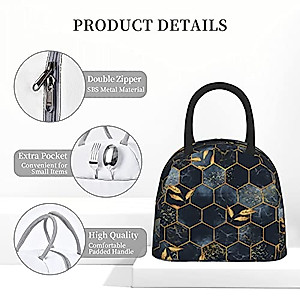 Koiidisa Insulated Lunch Bag for Women Men Reusable Lunch Box for Office Work Picnic Leakproof Freezable Cooler Bag for Adult lunchbox, Black And Blue Honeycomb Marble