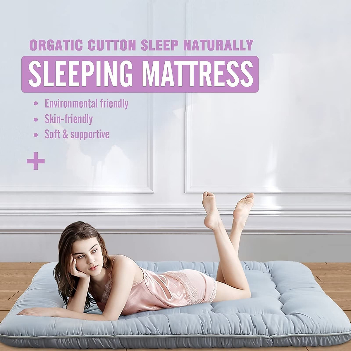 MIRUO Japanese Futon Mattress Sleeping Mat Camping Mattresses for Tents Futon Mattress Sleep Mattress Pads Floor Mattress for Kid Car Camping Japanese Mattress Full Size (A-GE11009-M-USAM021)