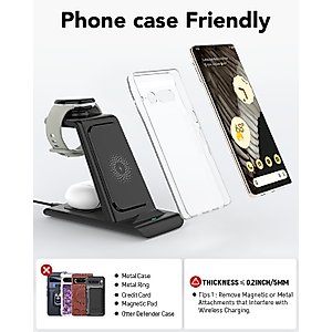 Upgraded 3 in 1 Wireless Charger Compatible with Google Pixel Watch 3/2, Pixel 9 Pro XL/9/8/7/7A/6 Pro, Pixel Buds Pro/2, Wireless Charging Station for Multiple Devices (Not for Pixel Watch 1)