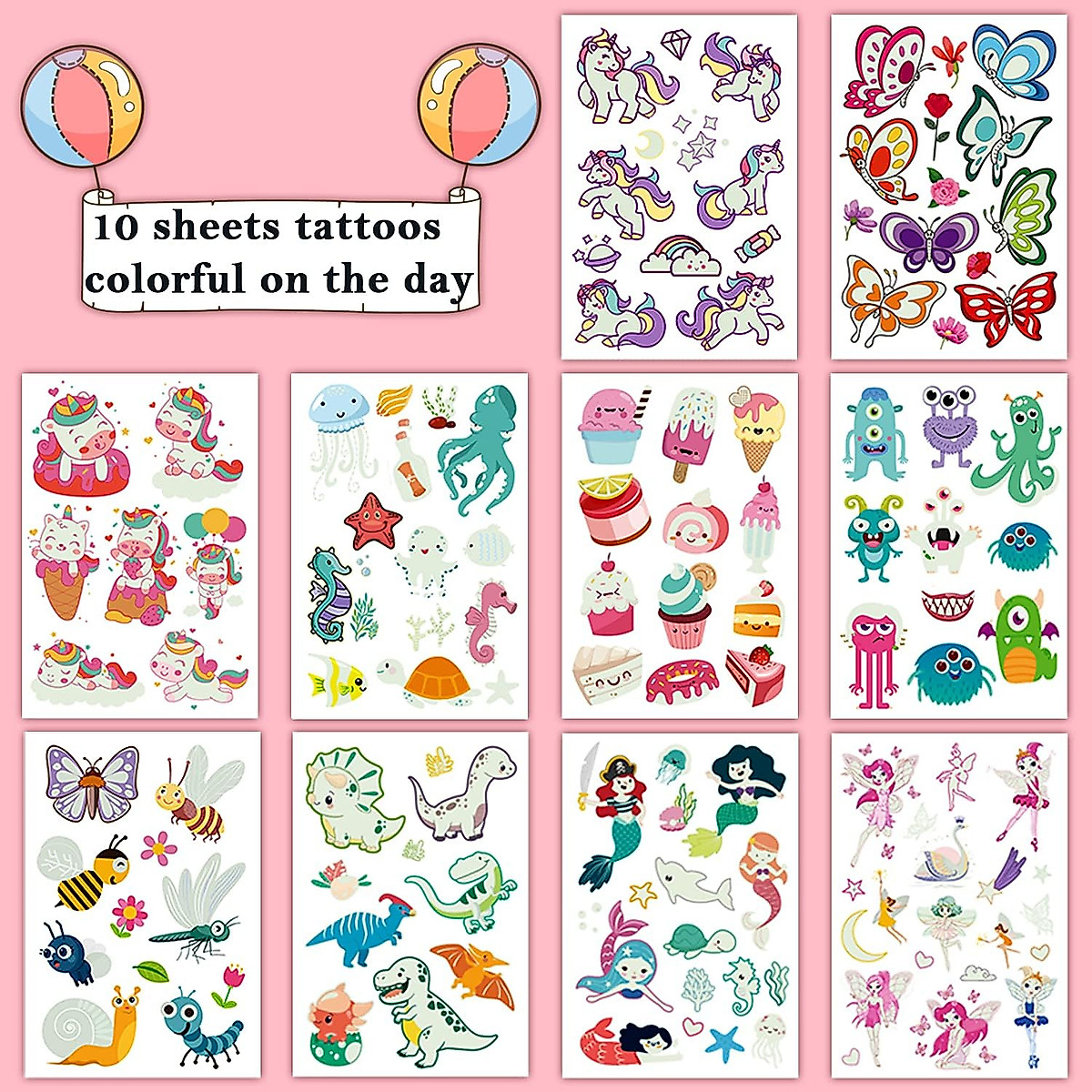 123 Styles Temporary Tattoos for Kids Girls,Fake Butterfly Dinosaur Tattoo Stickers for Kids,Birthday Party Supplies Favors for Kids Glow Makeup in the Dark