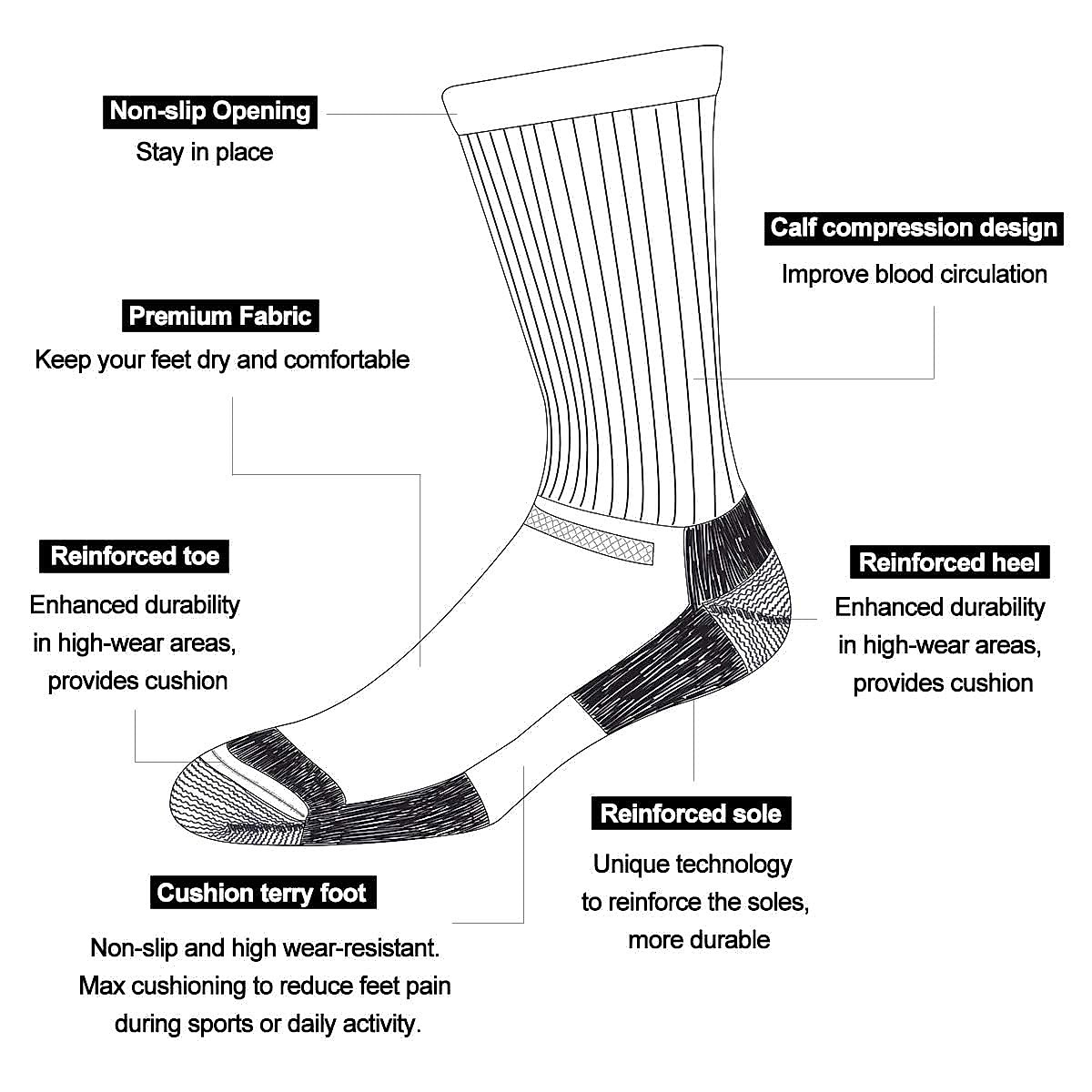 Heatuff Mens Crew Socks Moisture Wicking Max Cushion Athletic Work Socks for men (6 Pairs)