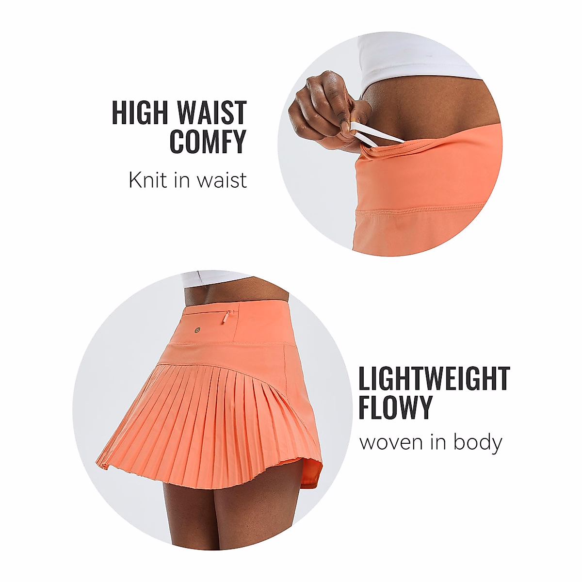 BALEAF Women's Pleated Tennis Skirts High Waisted Lightweight Athletic Golf Skorts Skirts with Shorts Pockets Scorched Red Coral Small