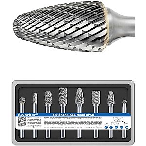 Sworker 8 Pcs 1/4 Carbide Burr Set 1/4 Shank Die Grinder Bits Drill Bits Grinding Bits for Metal Rotary Tool Attachment Accessories Rasp Weld Wood Stone Deburring Compatible with Milwaukee Dewalt