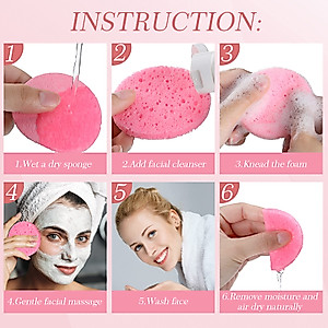 120pcs Compressed Facial Sponges Natural Face Exfoliator Disposable Face Sponges for Cleansing Round Soft Facial Scrubber Pads with Storage Container for Makeup Removal Esthetician Travel (Pink)